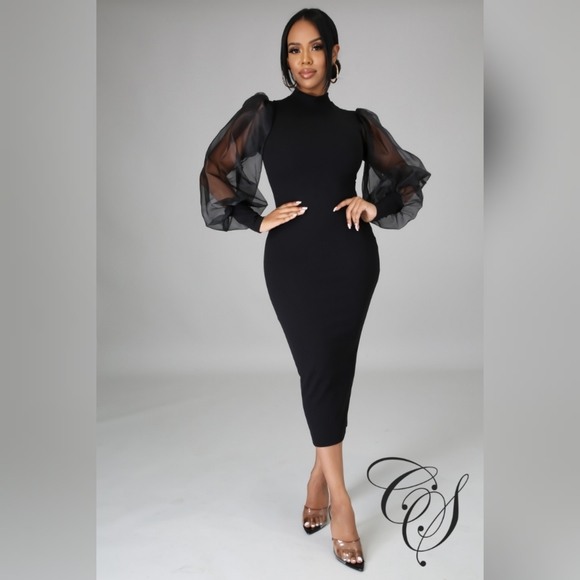 Designs by Cece Symone | Dresses | Adrienne Organza Puff Sleeve Midi ...